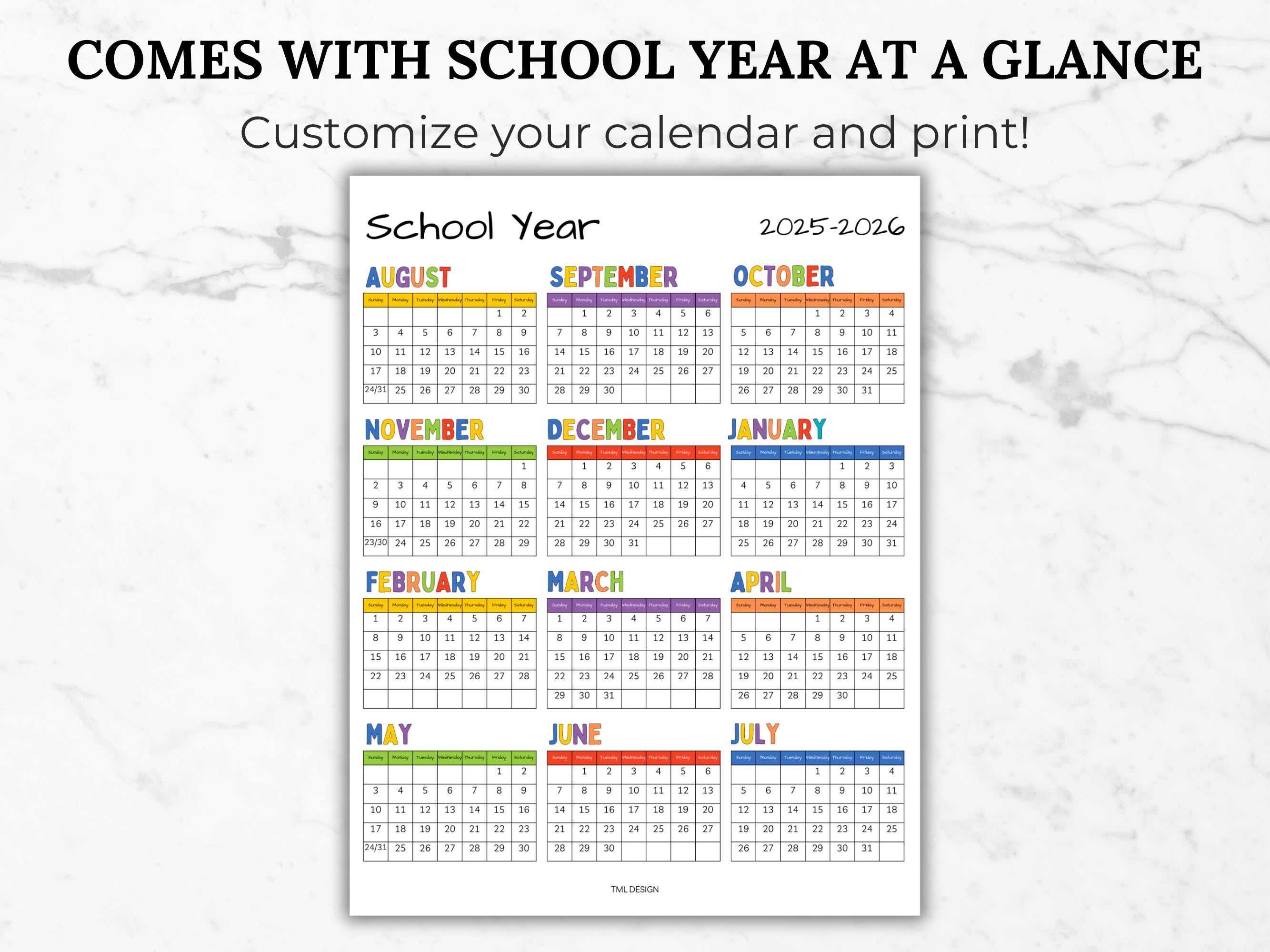 PTA PTO School Year Calendar Template 2025-2026 Portrait Monthly ...