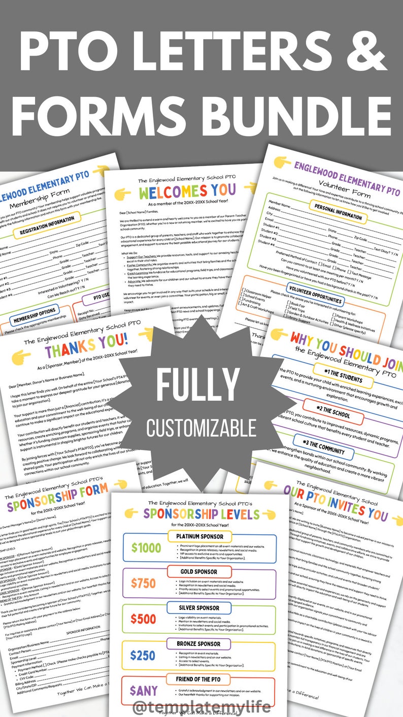 PTA Sponsorship Letter Printable PTO Membership Template Editable Pta ...