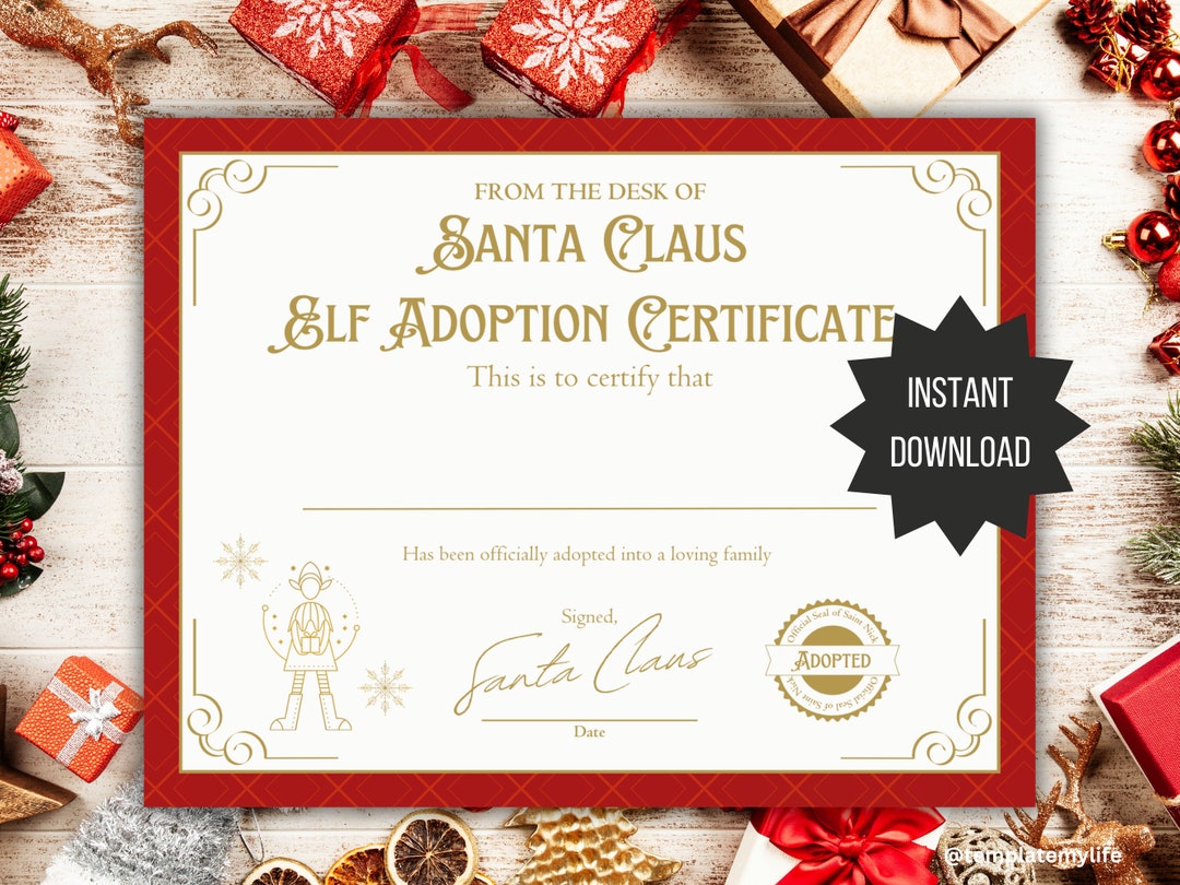 Elf Adoption Certificate for Kid Printable Elf Welcome Letter Christmas ...