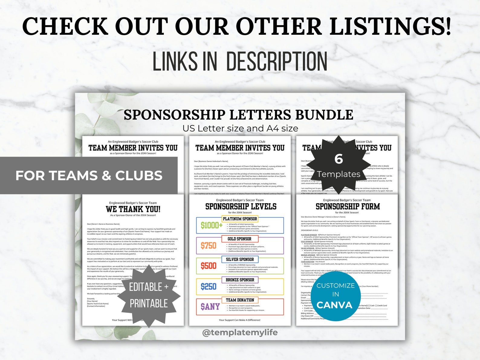 PTA Sponsorship Form Printable PTO Sponsorship Letter Editable Business ...