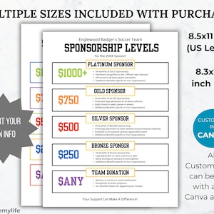 Sponsorship Level Flyer Printable Club Sponsorship Level Editable ...