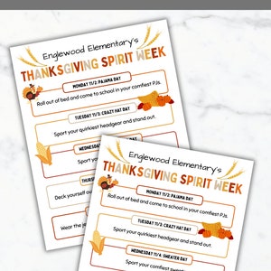 Thanksgiving Spirit Week Flyer Printable School Spirit Flyer Editable ...