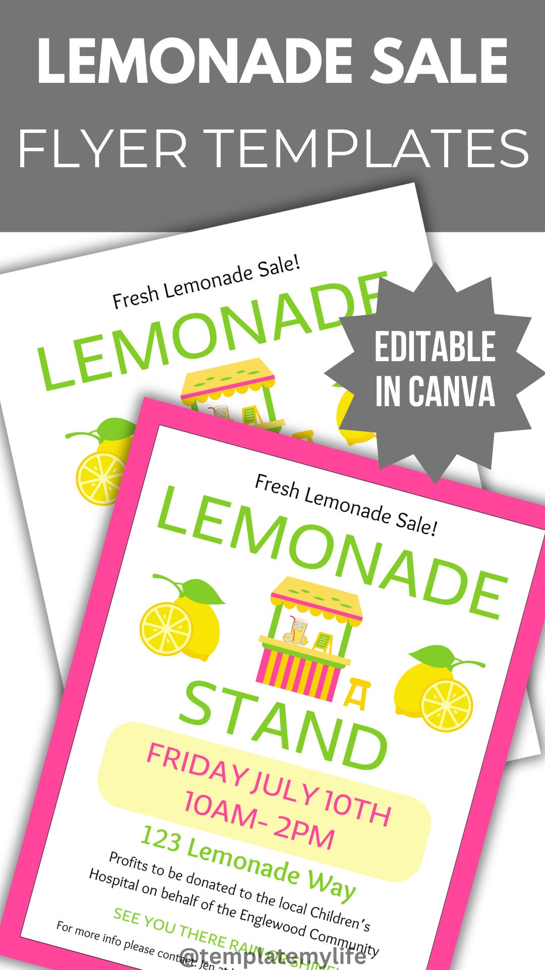 Lemonade Sale Flyer Template Summer Fundraiser Flyer Printable Lemonade ...