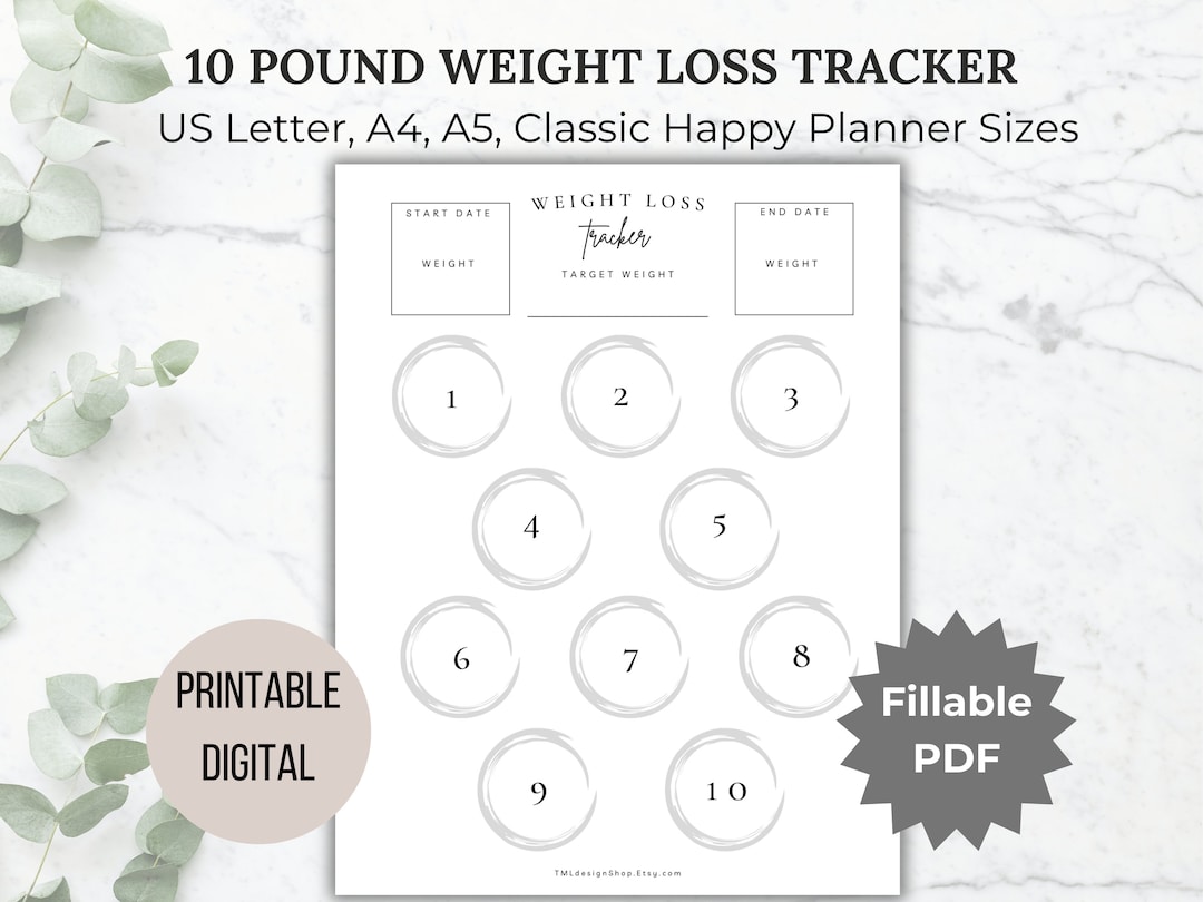 10 Pound Weight Loss Tracker Printable Weight Loss Challenge Planner ...