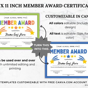 PTO PTA Member Award Certificate Template Member Appreciation Gift ...