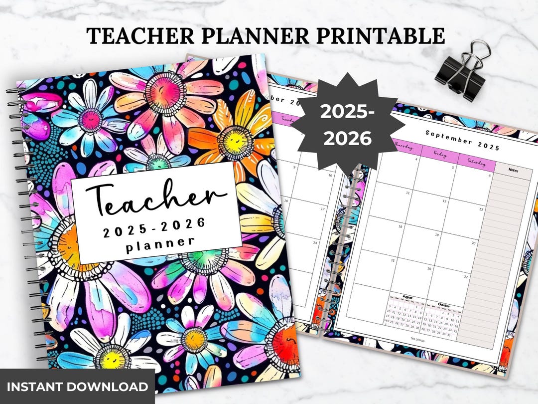 School 2025-2026 Teacher Planner Printable Monthly Calendar Weekly ...