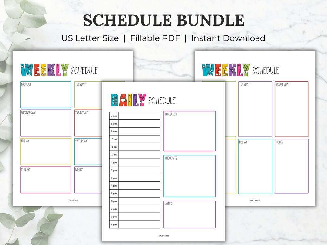 Kids Daily and Weekly Schedule Printable Bundle Kids Schedule Editable ...