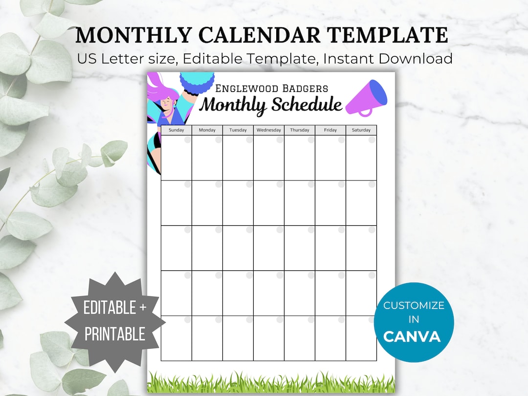 Cheer Season Calendar Template Monthly Cheer Game Schedule Editable ...