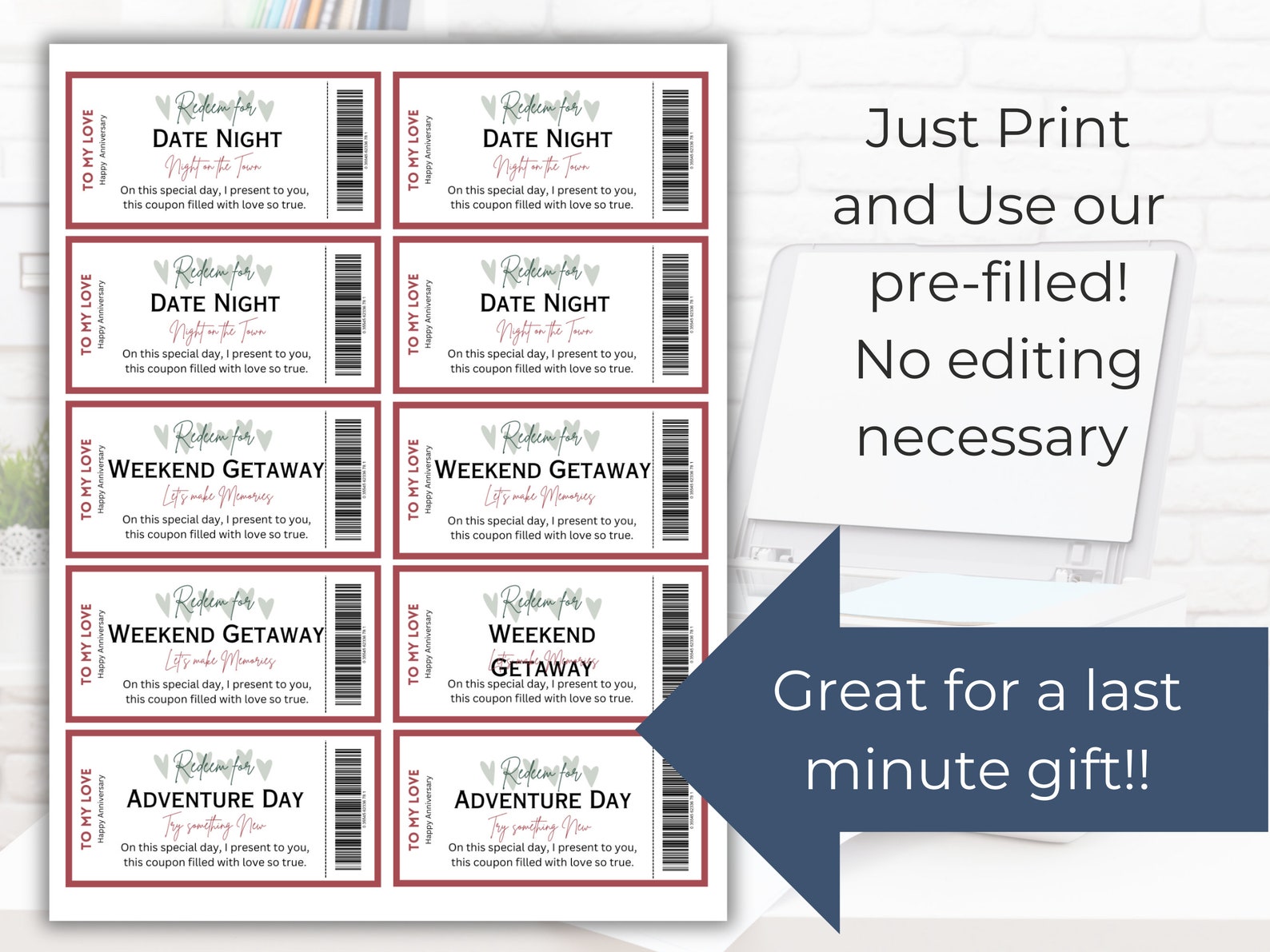 Coupon Book for Her Anniversary Printable Gift Editable Love Coupons ...