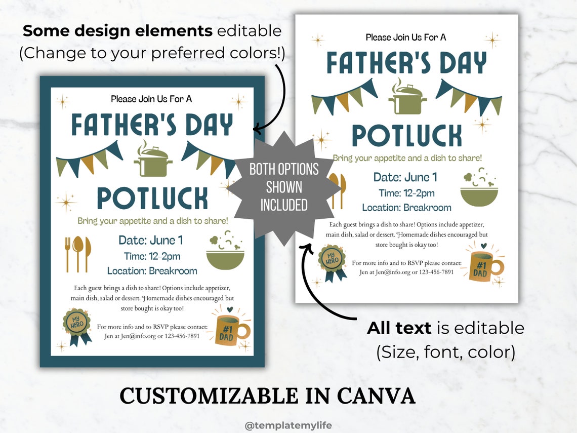 Fathers Day Potluck Flyer Template Potluck Invitation Flyer ...