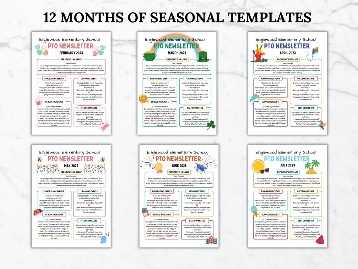 PTA PTO NEWSLETTER Flyer Editable Template Bundle Monthly Classroom ...
