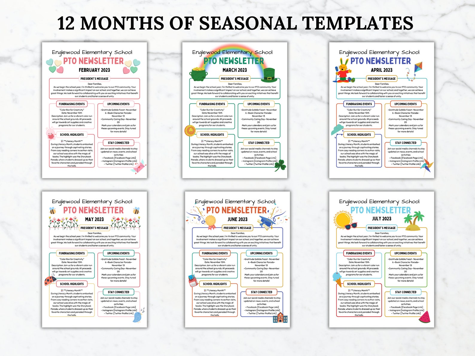PTA PTO NEWSLETTER Flyer Editable Template Bundle Monthly Classroom ...