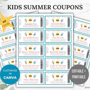 Summer Activities Coupon Book for Kids Birthday Gift Voucher Printable ...