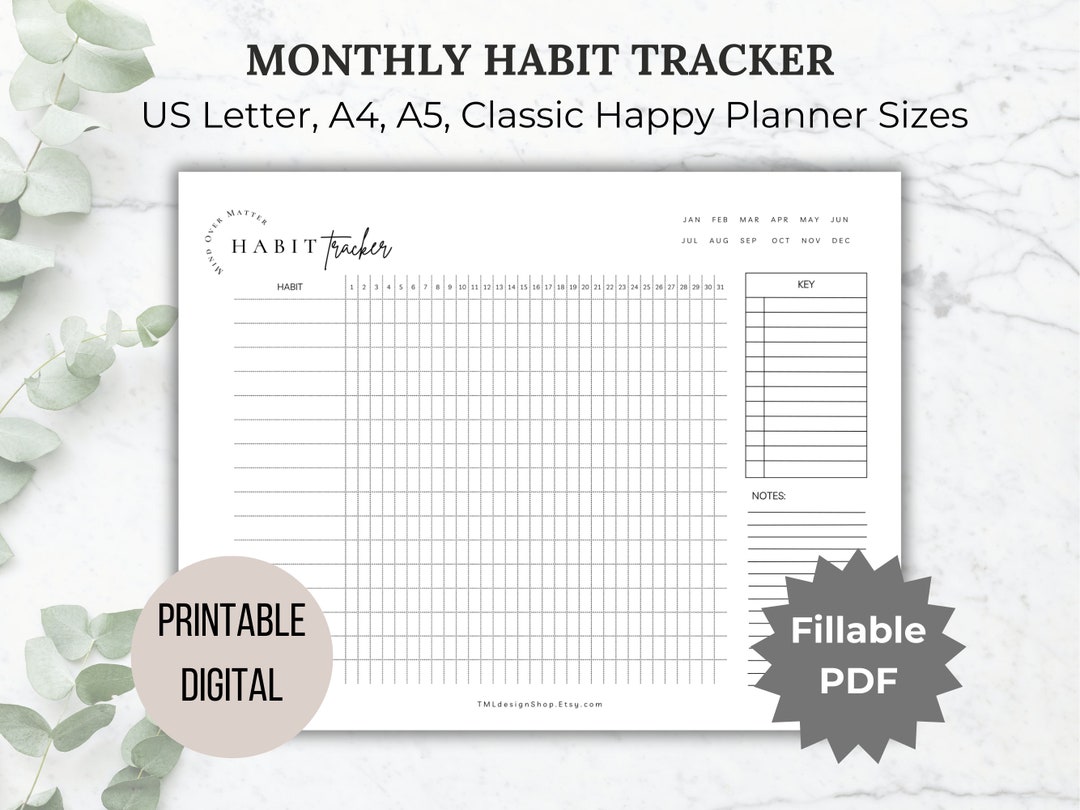 Monthly Habit Tracker Printable Healthy Habit Tracker Health Planner ...