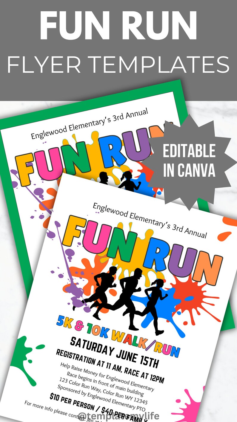 Fun Run Flyer Invite Printable Poster Template Business Fundraiser ...