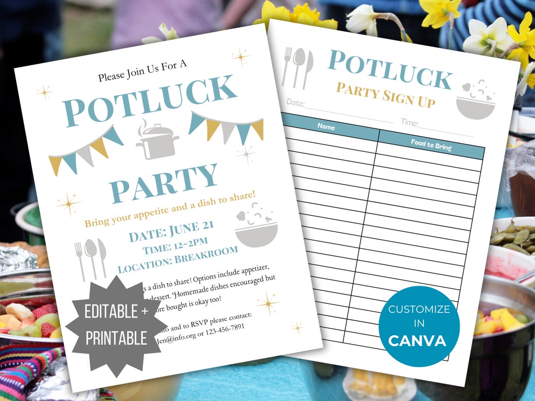 Potluck Flyer Template Editable Potluck Sign up Sheet Bundle ...