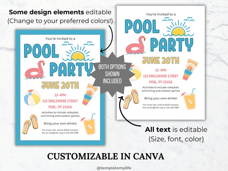 Pool Party Invite Template Summer Party Invite Flyer PTO PTA Template ...