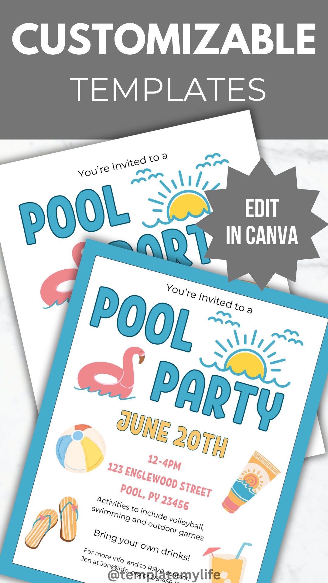 Pool Party Invite Template Summer Party Invite Flyer PTO PTA Template ...