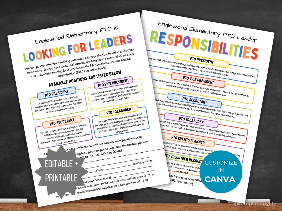 PTA PTO Election Flyer PTA Nomination Form Pto Board Member Position ...