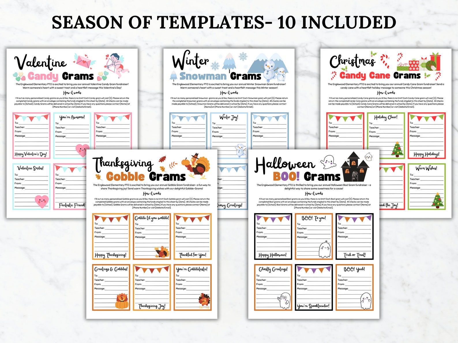 Seasonal Candy Gram Flyer PTO Template Holiday Candy Gram Printable ...