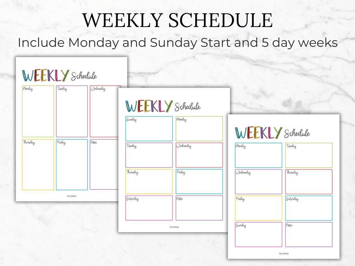 Kids Daily and Weekly Schedule Printable Bundle Kids Schedule Editable ...