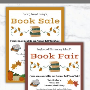 Fall Book Fair Flyer Template Book Sale Flyer Editable Fall School ...