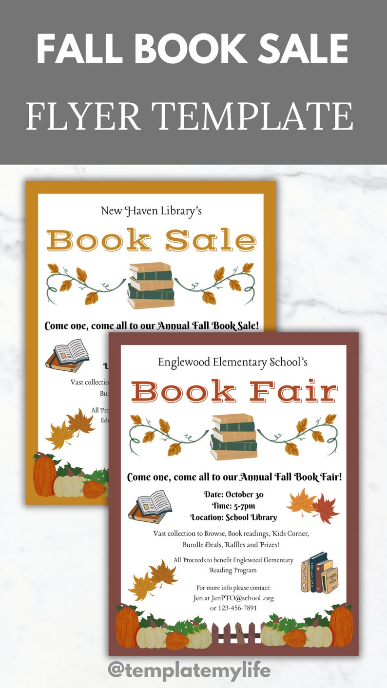 Fall Book Fair Flyer Template Book Sale Flyer Editable Fall - Etsy