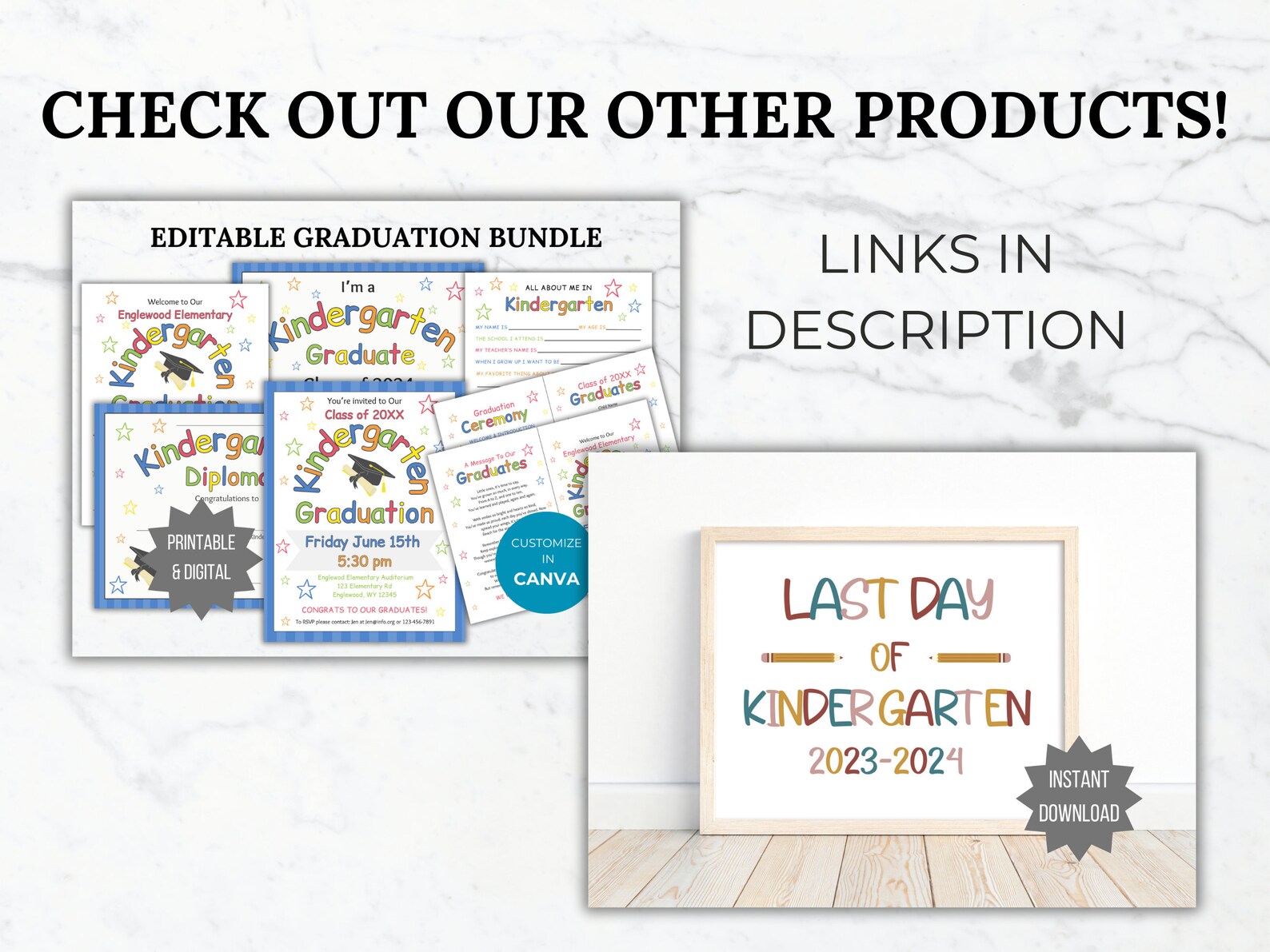 Editable Kindergarten Graduation Sign Template Last Day of School ...