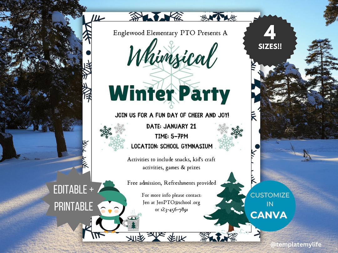 Winter Party Invite Flyer Winter Invitation Template Pto Winter ...