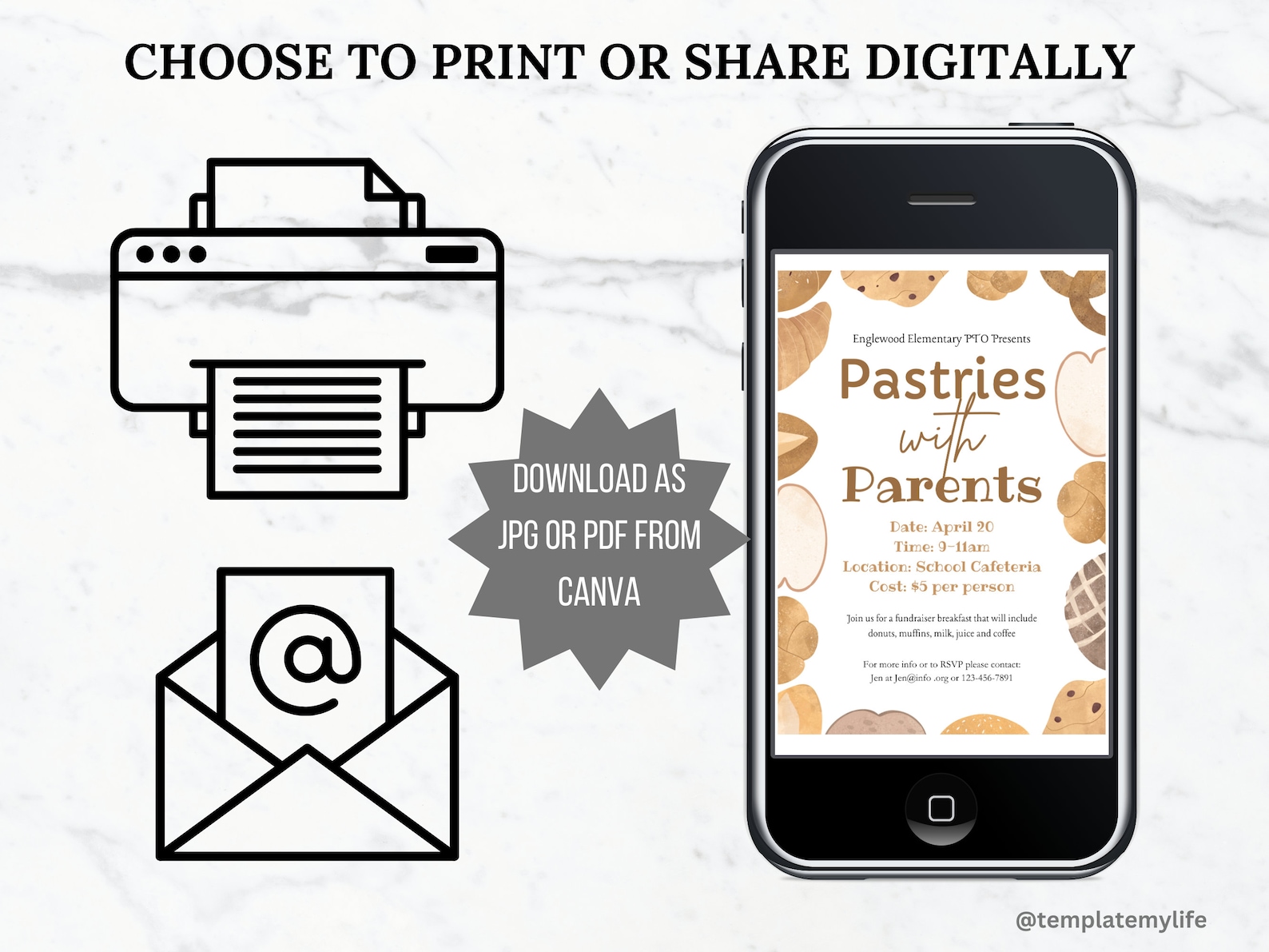 Editable Pastries With Parents Flyer Invite Parent Appreciation PTA ...