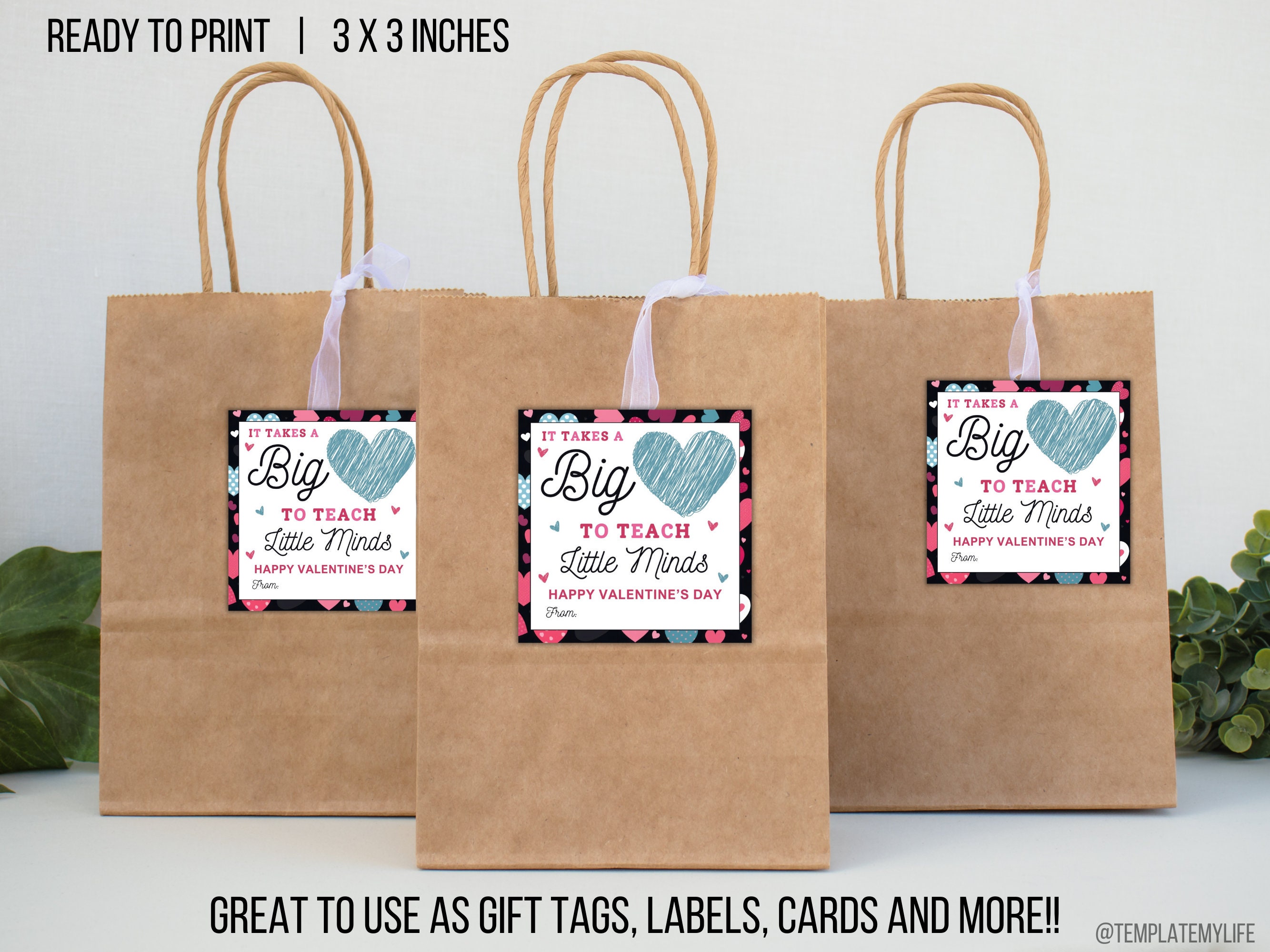 Educator Valentine Gift Tag Printable Elementary Teacher Gift Bag Label ...