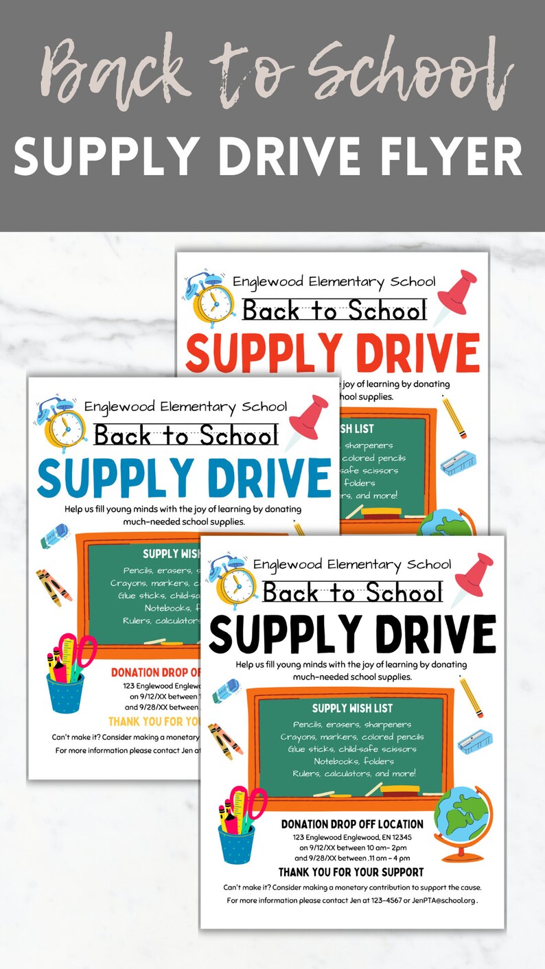 Back to School Supply Drive Flyer Template School Fundraiser Flyer ...