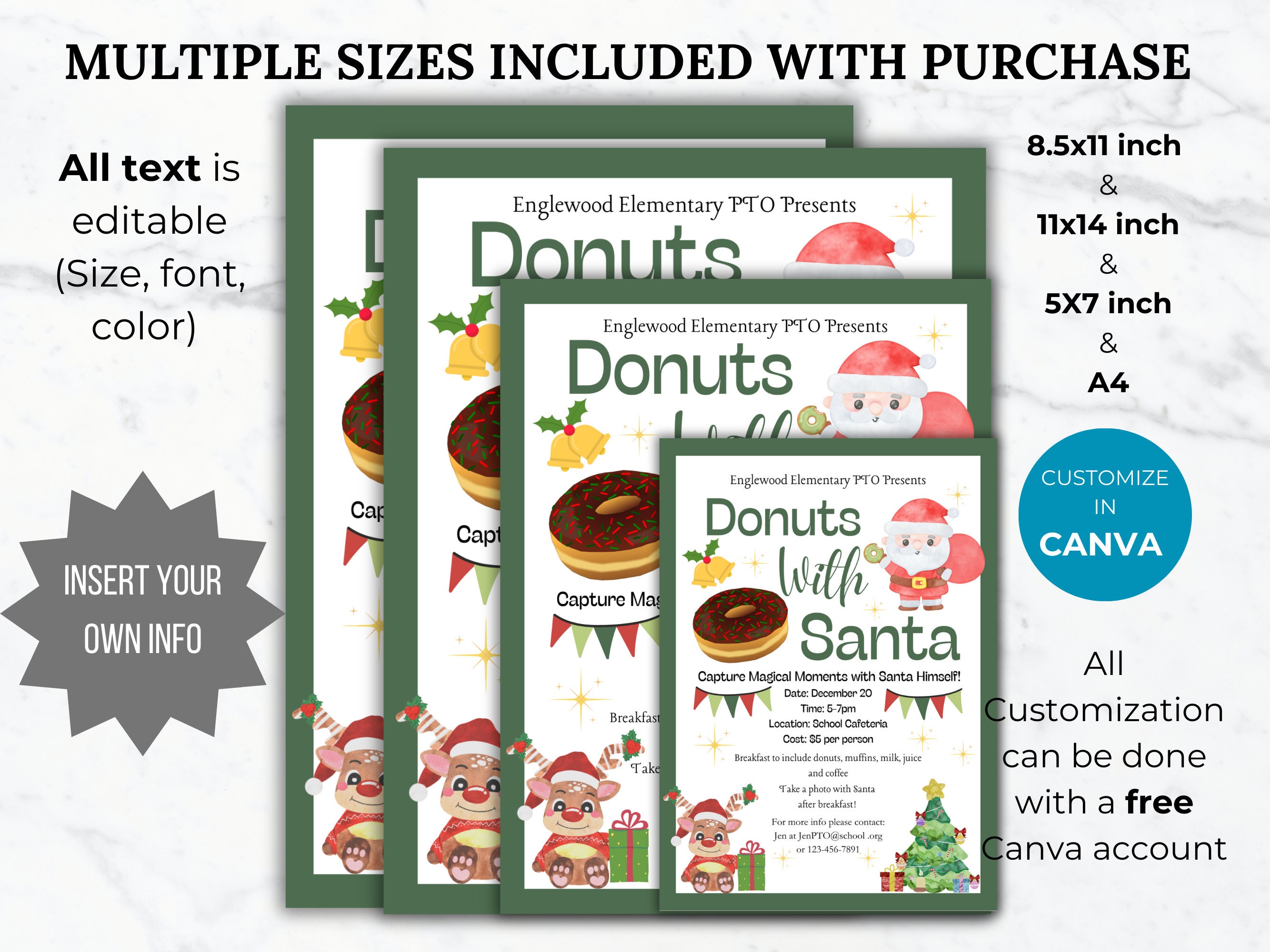 Donuts With Santa Christmas Fundraiser PTO Template Holiday Fundraising ...