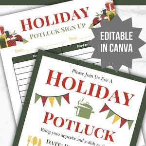 Christmas Potluck Invite Template Potluck Sign up Sheet Winter Party ...
