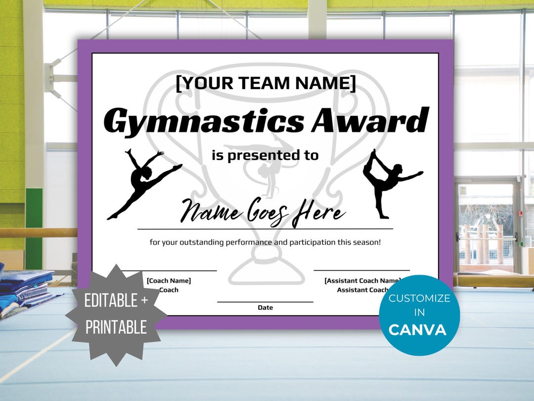 Editable Gymnastics Award Certificate Template Dance Team Participation ...