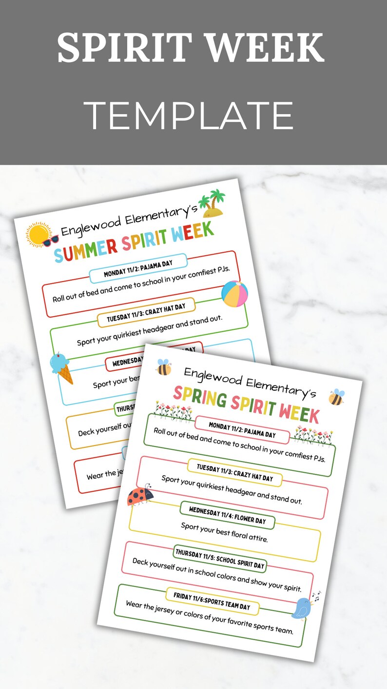 Spring Spirit Week Flyer Printable School Spirit Flyer Editable Pto ...