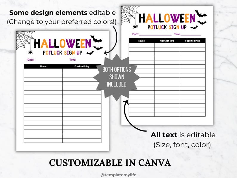 Halloween Potluck Flyer and Sign up Sheet Template Autumn Dinner Party ...