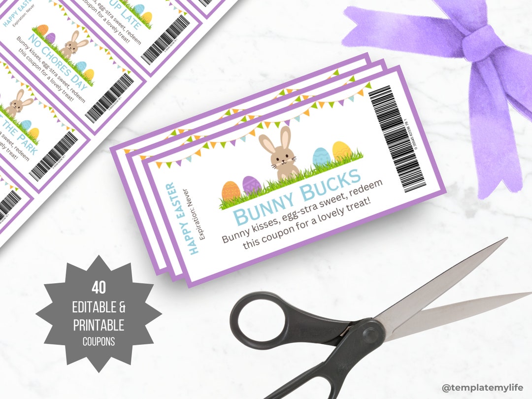 Kid Easter Coupon Book Kid Gift From Easter Bunny Coupon Printable ...
