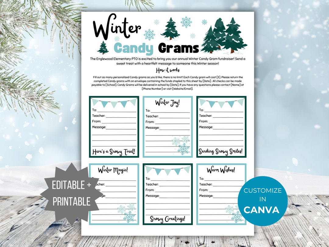 Winter Candy Gram Flyer PTO Template Holiday Candy Gram Printable ...