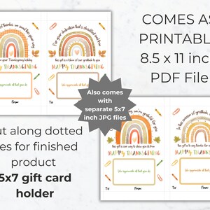 Thanksgiving Teacher Gift Card Holder Printable Teacher Holiday Gift ...