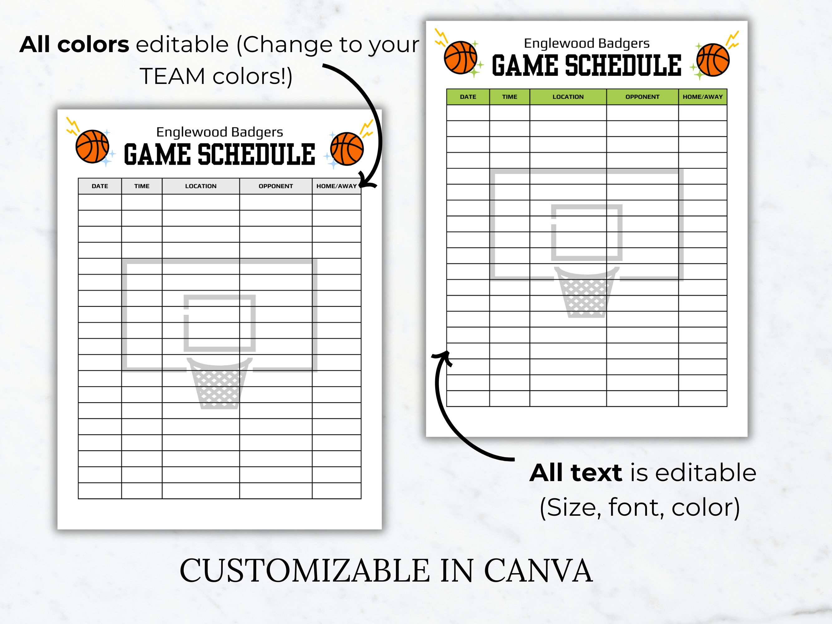 Basketball Game Schedule Template Basketball Snack Sign up - Etsy