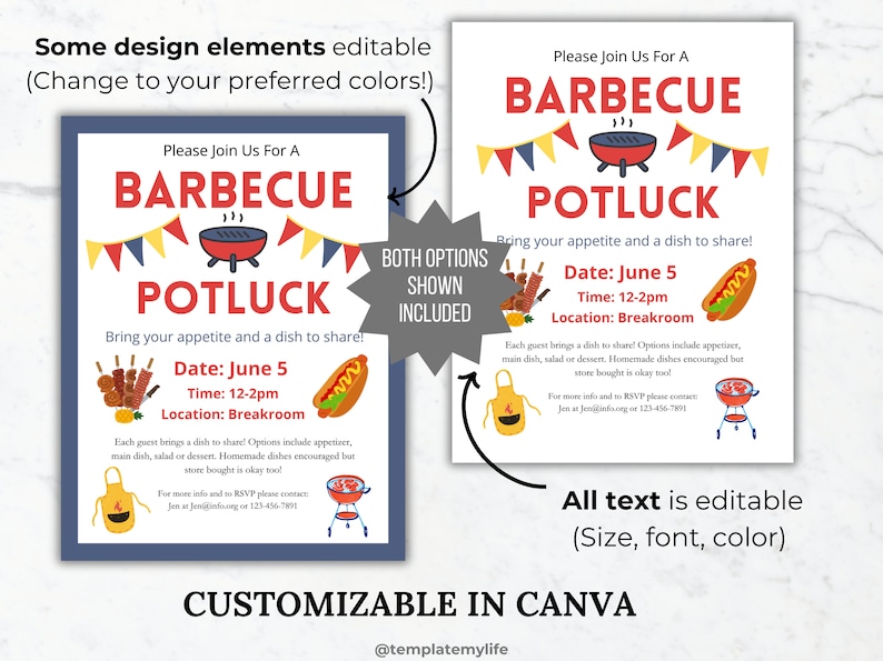 Barbecue Potluck Invitation Template Summer BBQ Potluck Invite Flyer ...
