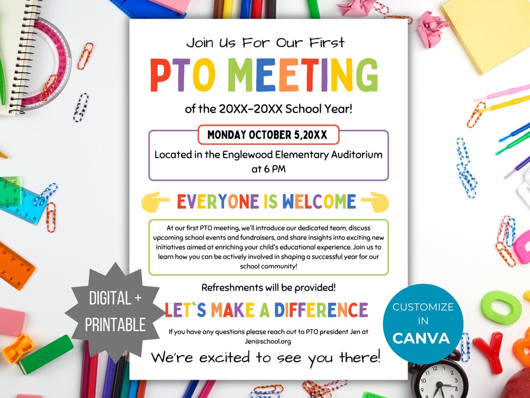 PTA Meeting Flyer PTO Meeting Template Pta Back to School Pto Meeting ...