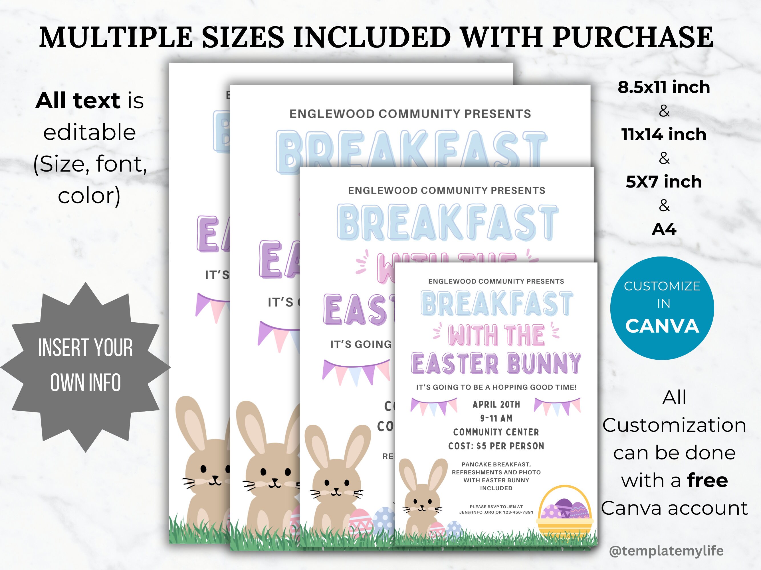 Breakfast With Easter Bunny Flyer Printable Fundraiser Flyer Spring ...