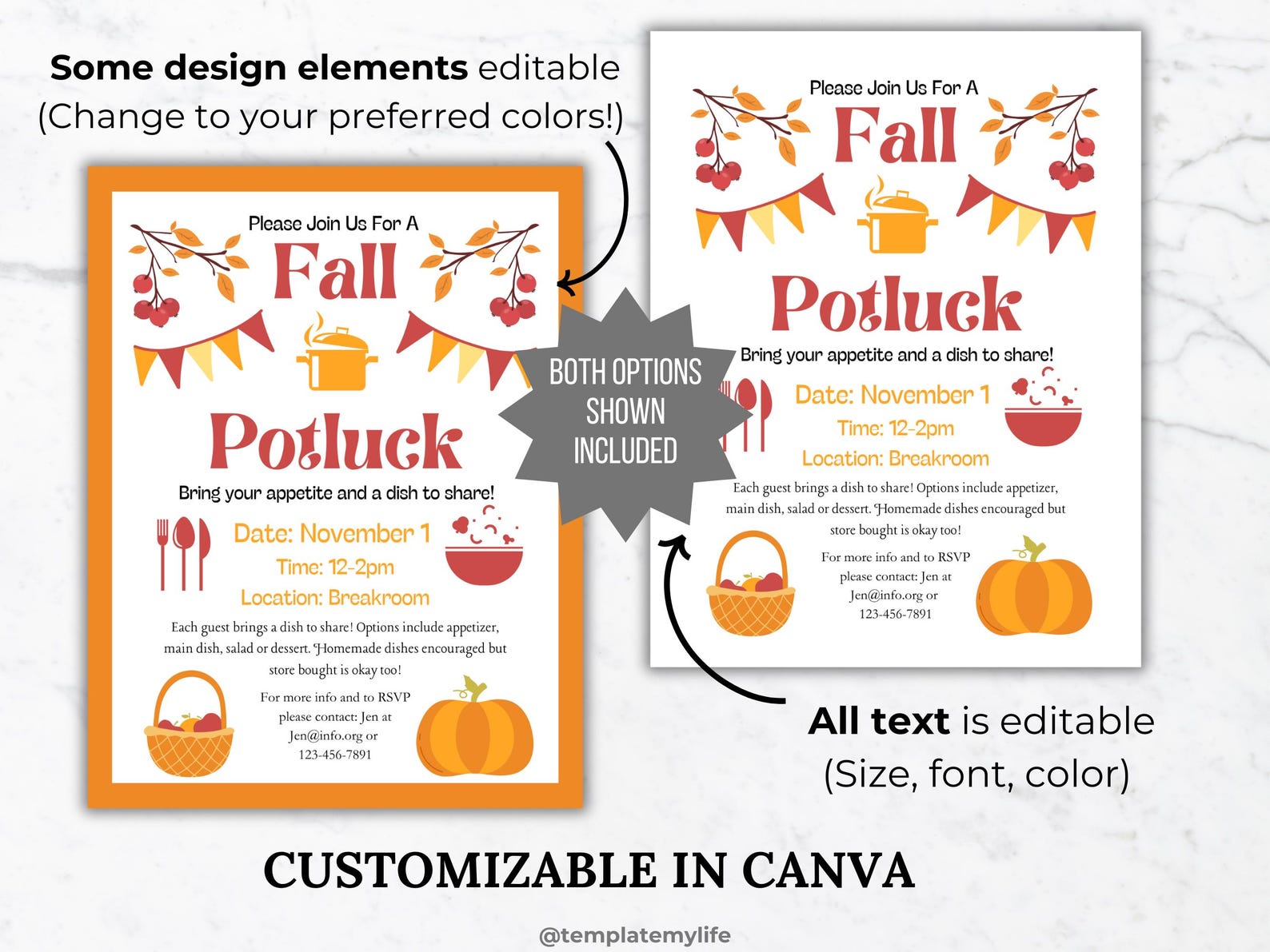 Autumn Potluck Flyer Template Potluck Invitation Flyer Neighborhood ...