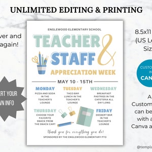 Teacher and Staff Appreciation Week PTA Flyer PTO Template School Event ...