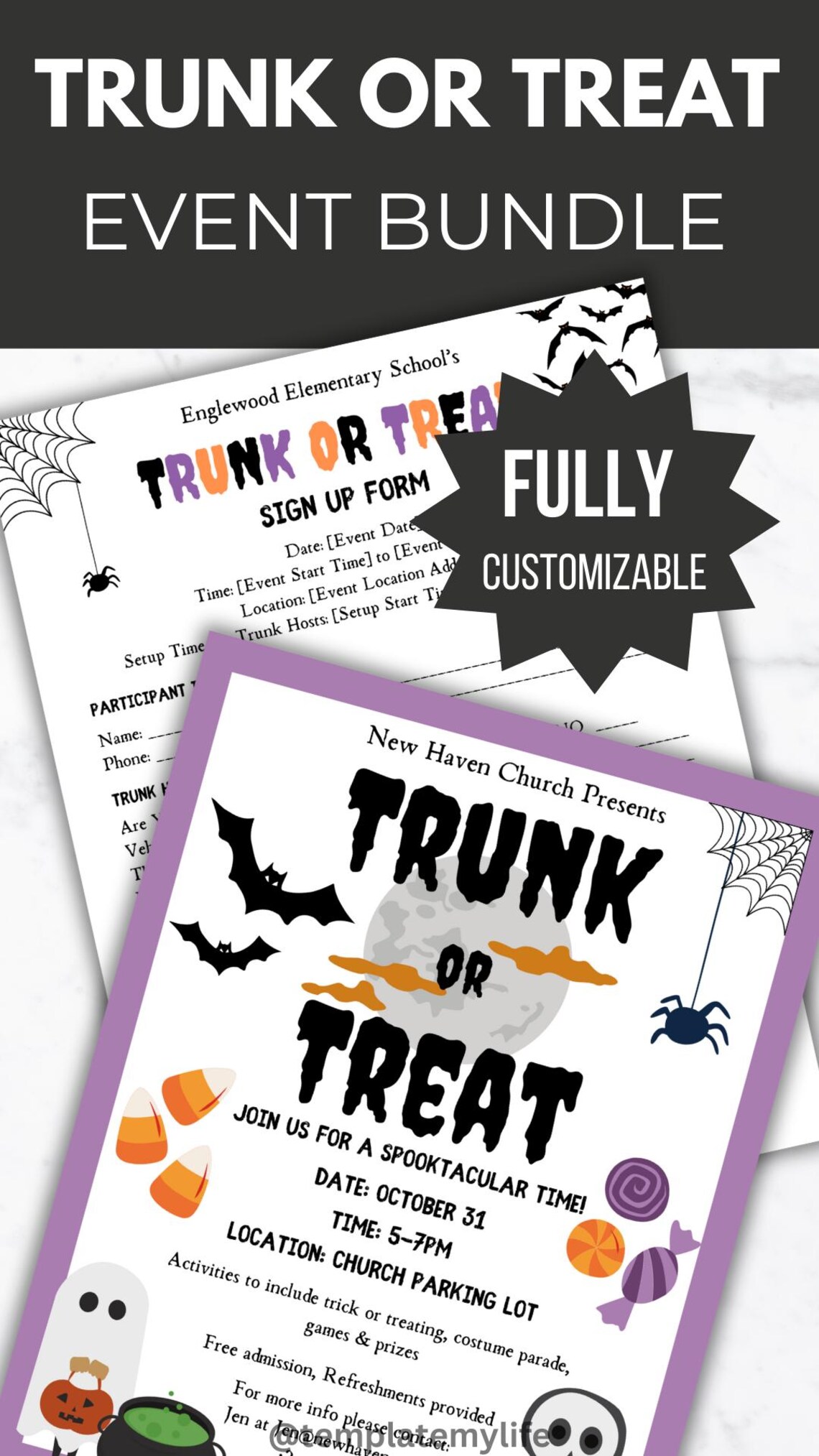Trunk or Treat Flyer Invitation Sign up Form PTO Template Bundle ...