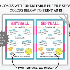 Softball Player Survival Kit Editable Template Softball Team Gift ...