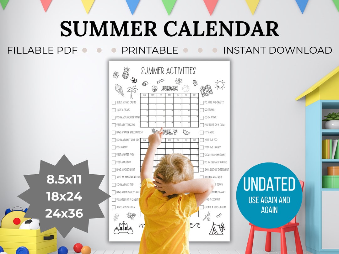 Summer Activity Planner Printable Summer Calendar Editable Kids Summer ...