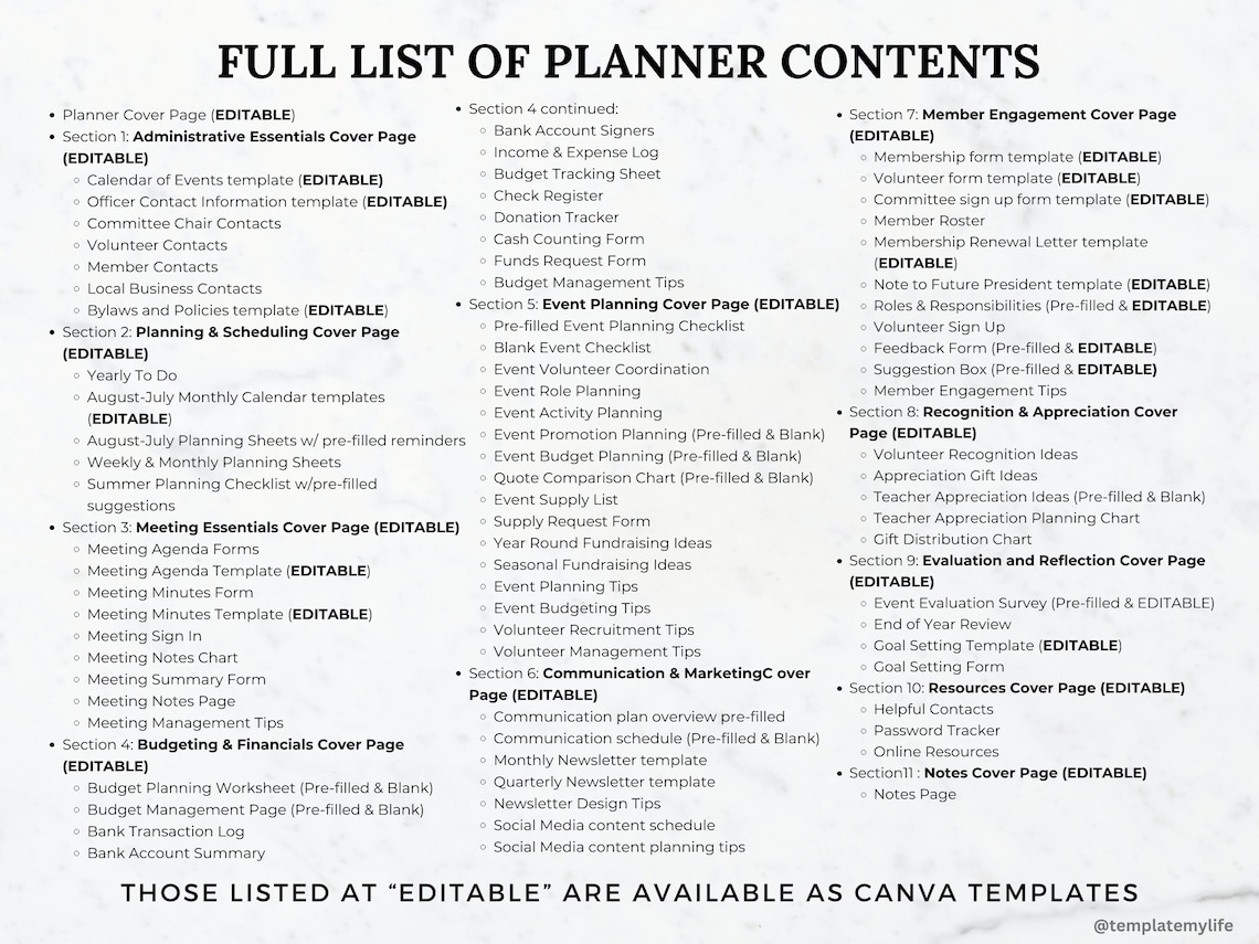 Editable PTO Planner PTA Leader Binder Template PTO Treasurer Forms ...